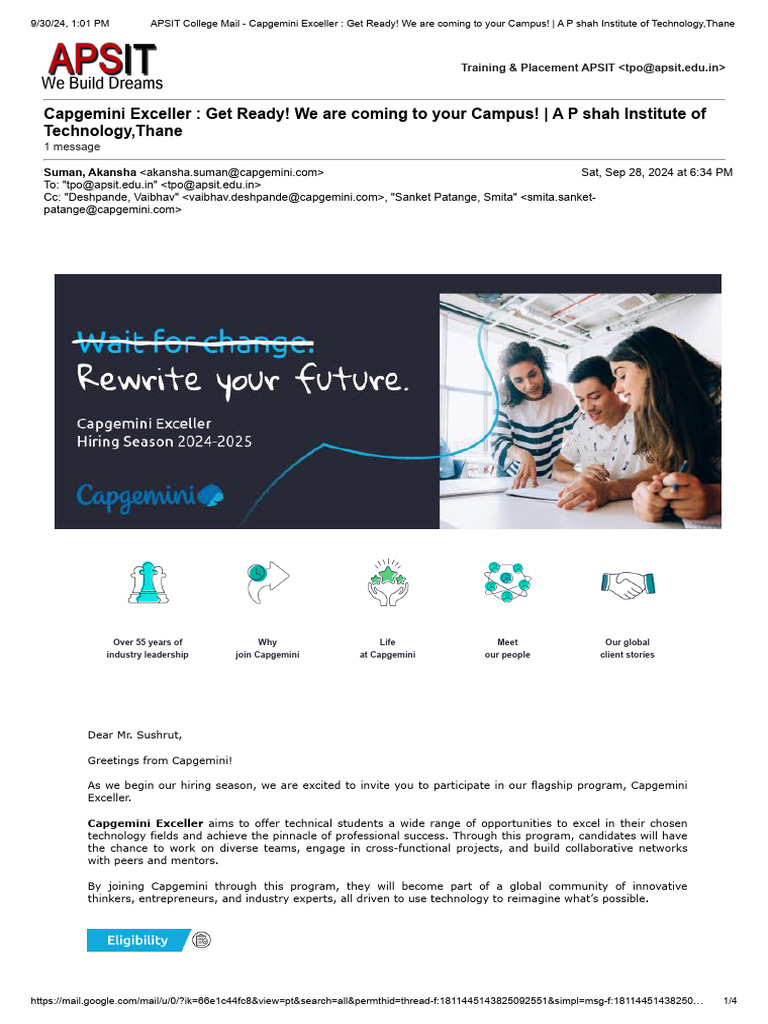APSIT College Mail - Capgemini Exceller - Get Ready! We Are Coming To ...