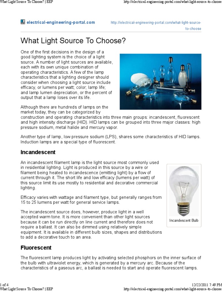 What Light Source To Choose?: Incandescent | PDF | Fluorescent Lamp ...
