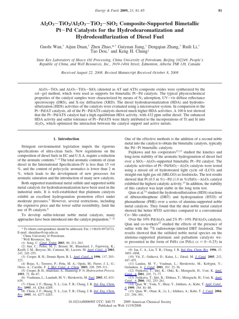 Al2O3 TiO2, Al2O3 TiO2 SiO2 Composite-Supported Bimetallic PT PD Catalysts | PDF