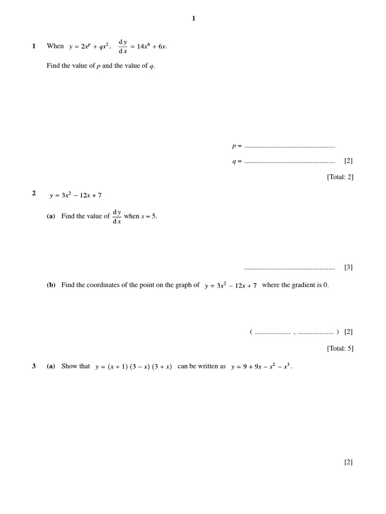 Differentiation Worksheet 2 | PDF | Gradient | Equations