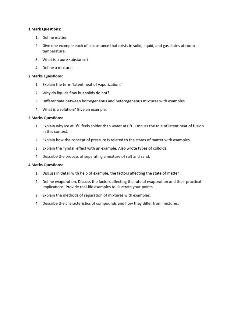 1 Mark Questions | PDF