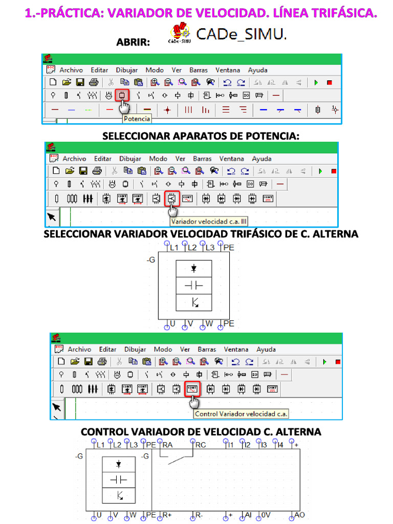 Práctica 1 Variador de Velocidad Línea Trifásica Cade Simu 2021 | PDF