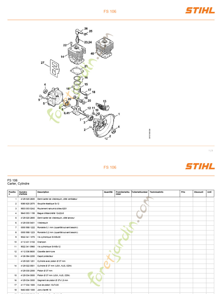 Debroussailleuse Stihl Fs106 Liste-Des-pieces | PDF