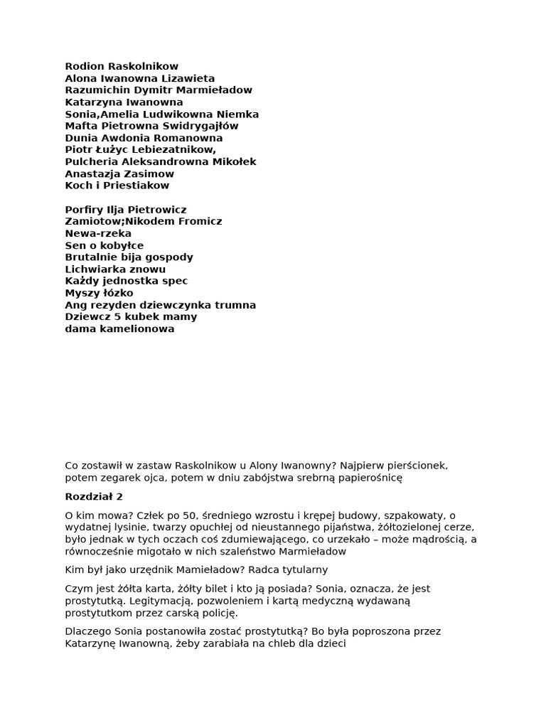 Pytania Zbrodnia I Kara Fiodor Dostojewski | PDF