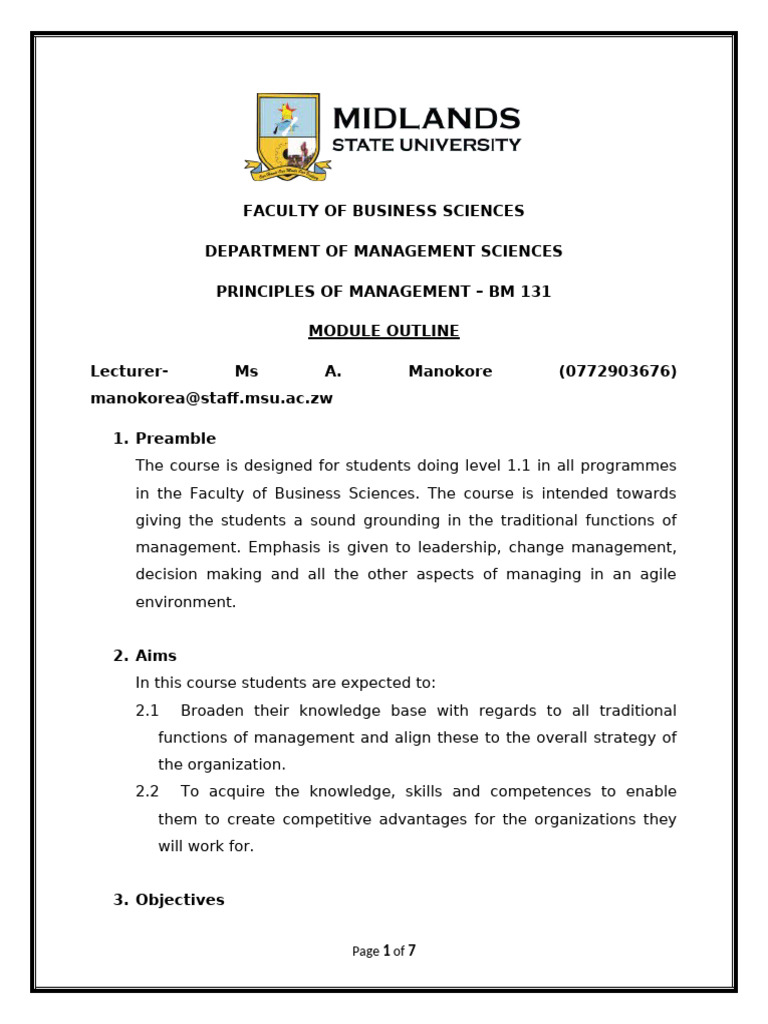 BM 131 Course Outline | PDF