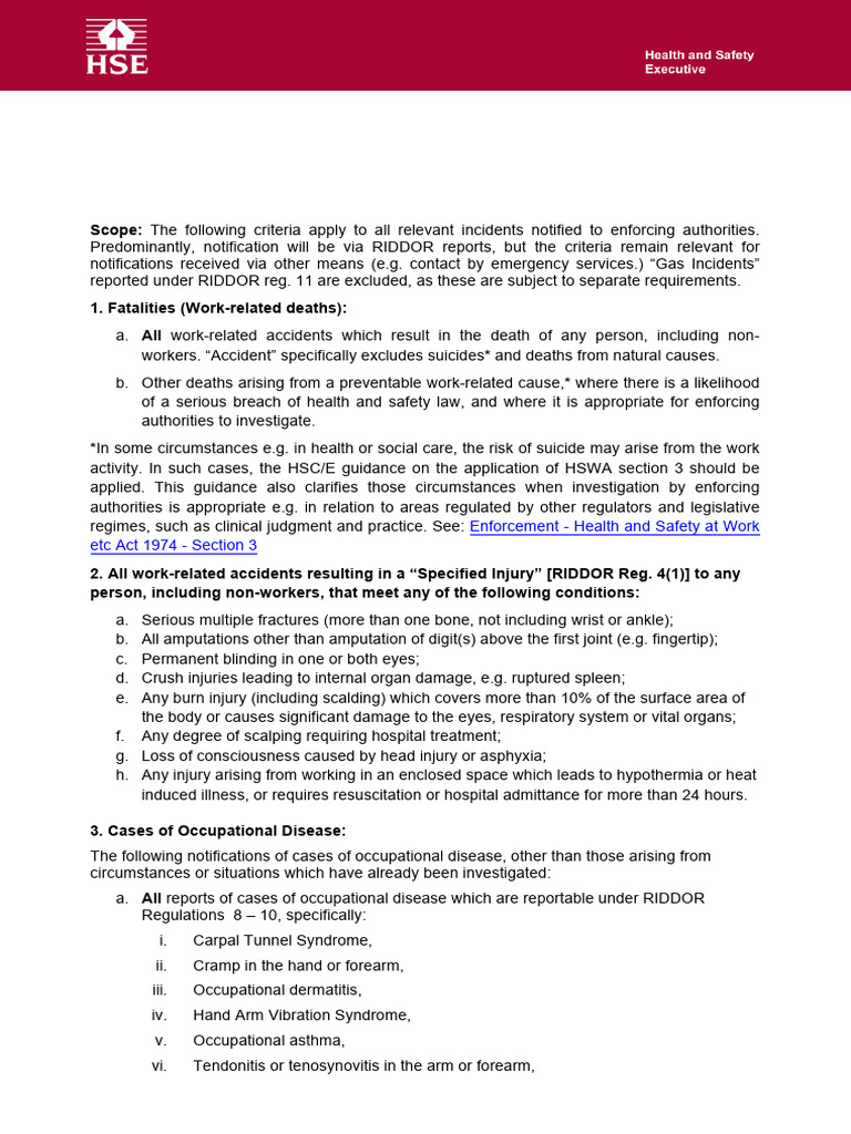 Revised Incident Selection Criteria 2014 | PDF | Diseases And Disorders | Occupational Safety ...