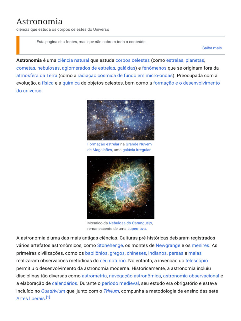 Astronomia - Wikipédia, A Enciclopédia Livre | PDF