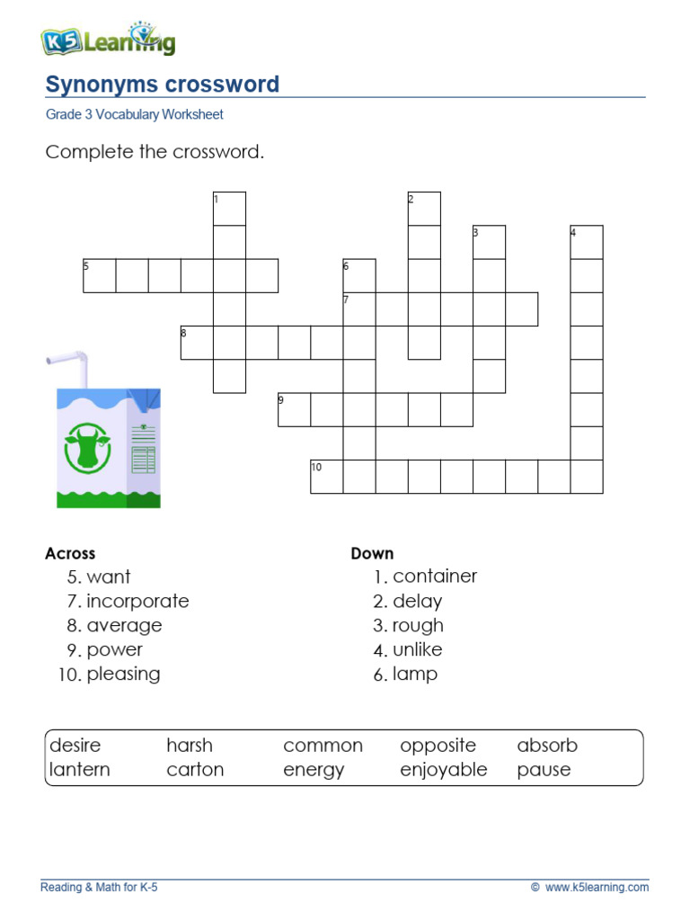 3rd Grade Synonyms Crossword 2 | PDF