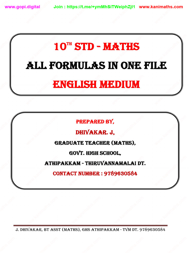 10-EM - FORMULA - ALL UNITS-ANSWER-www - Kanimaths.com-1 | PDF
