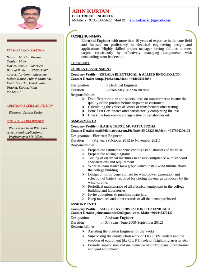 Abin - Kurian Profile | PDF