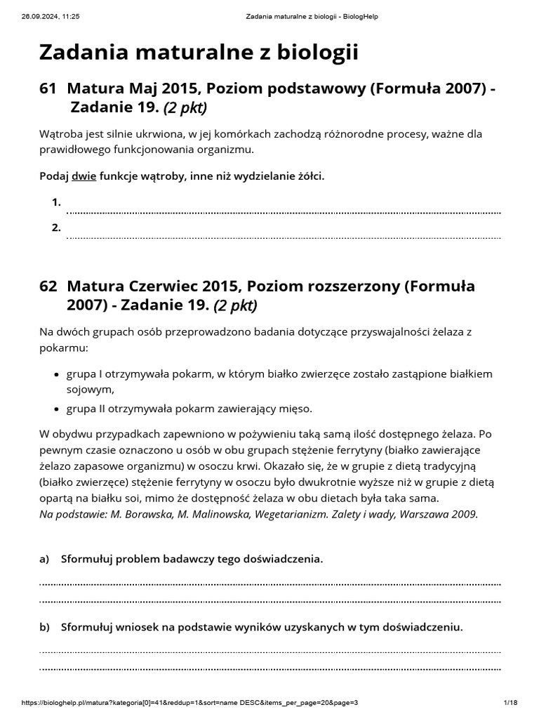 Zadania Maturalne Z Biologii - BiologHelp 2b.1 | PDF