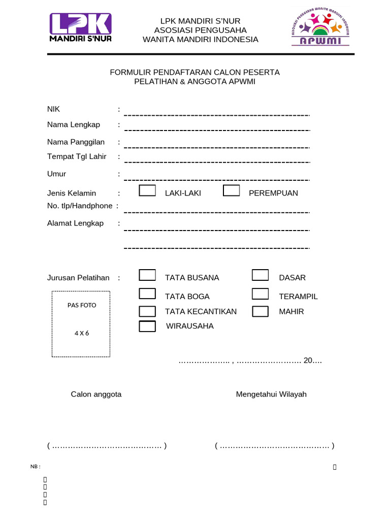NEW FORMULIR - PENDAFTARAN - CALON - PESERTA - LPK - IV | PDF