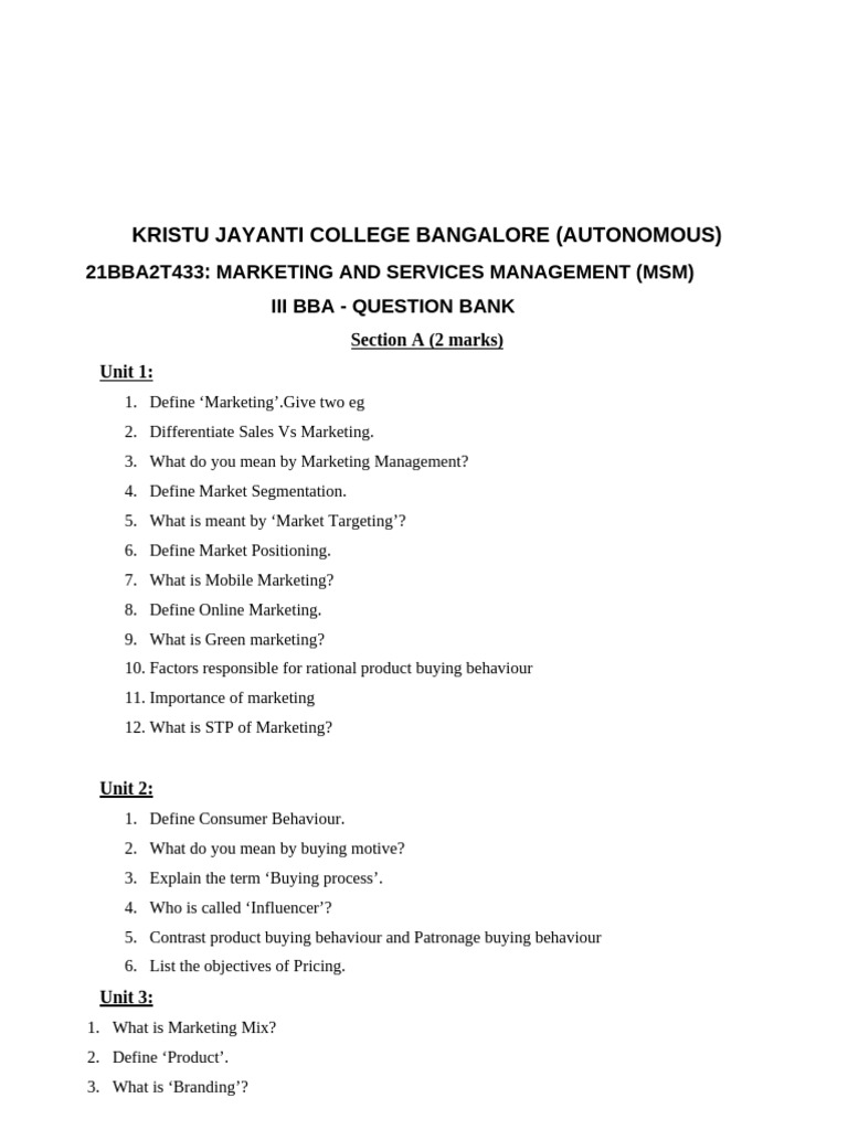 MSM (All Units) - Question Bank (2) | PDF