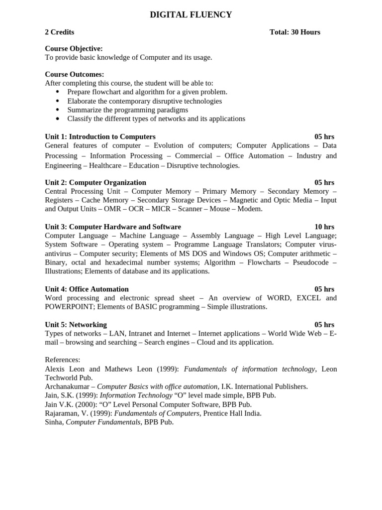 Digital Fluency Syllabus | PDF