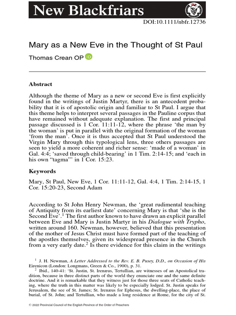 New_Blackfriars_-_2022_-_Crean_-_Mary_as_a_New_Eve_in_the_Thought_of_St_Paul | PDF
