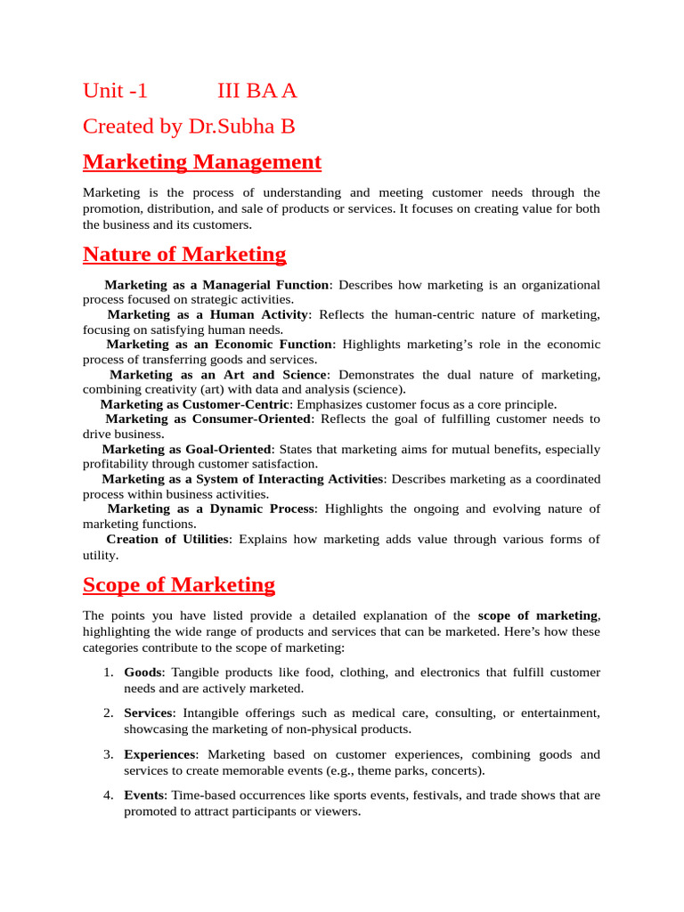 Unit 1 Updated - BY DR - Subha | PDF | Marketing | Market Segmentation