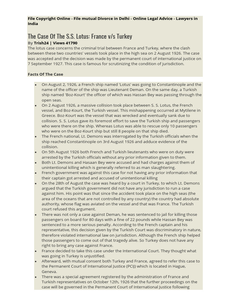 Lotus Case France Vs Turkey Consolidated Case Briefs | PDF ...
