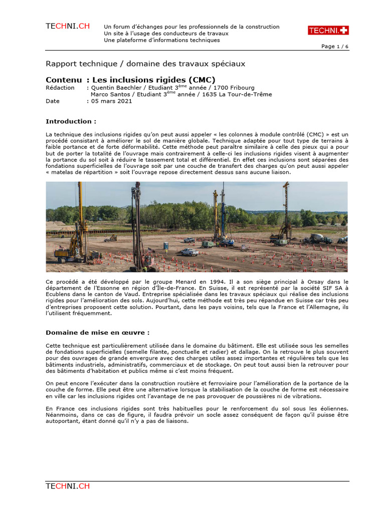 Inclusions Rigides Rapport Technique 2021 | PDF