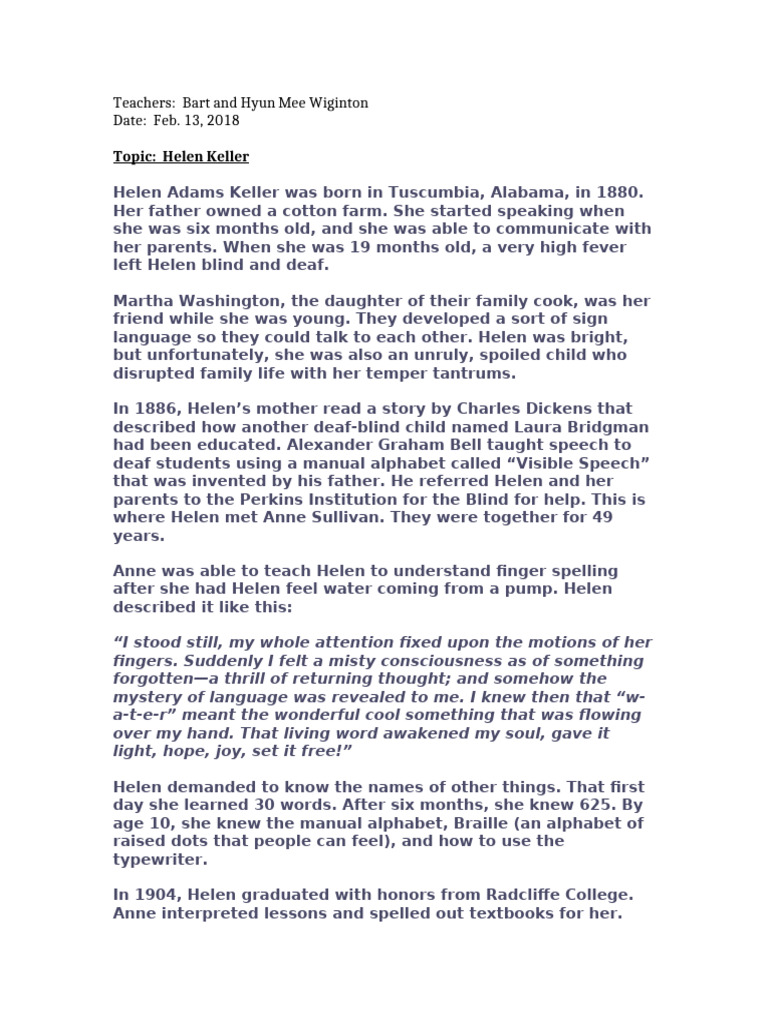 English Lesson Helen Keller | PDF