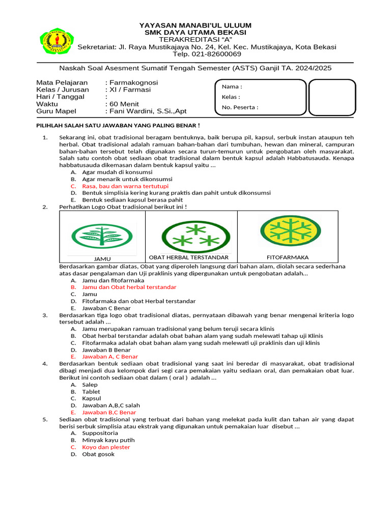 NASKAH SOAL NOSI XI-ASTS GANJIL TA 2425 | PDF