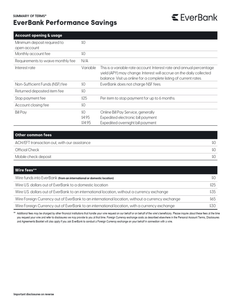 EverBank Performance Savings Account Fees | PDF | Cheque | Cash