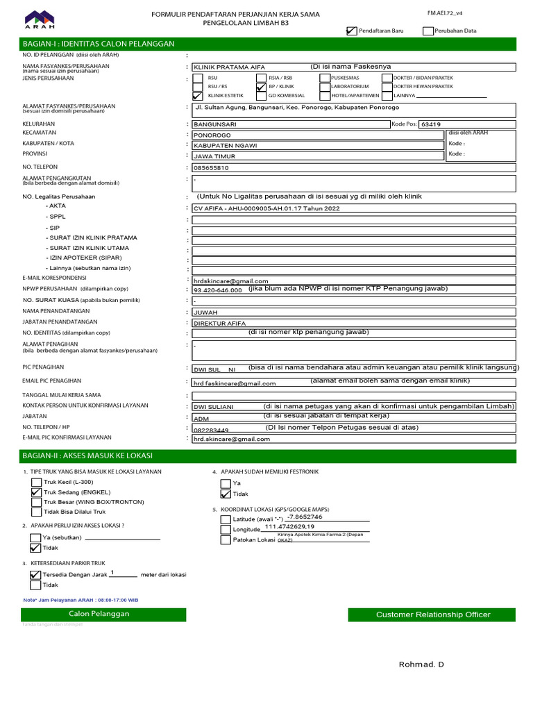 CONTOH PENGISIAN FORM | PDF