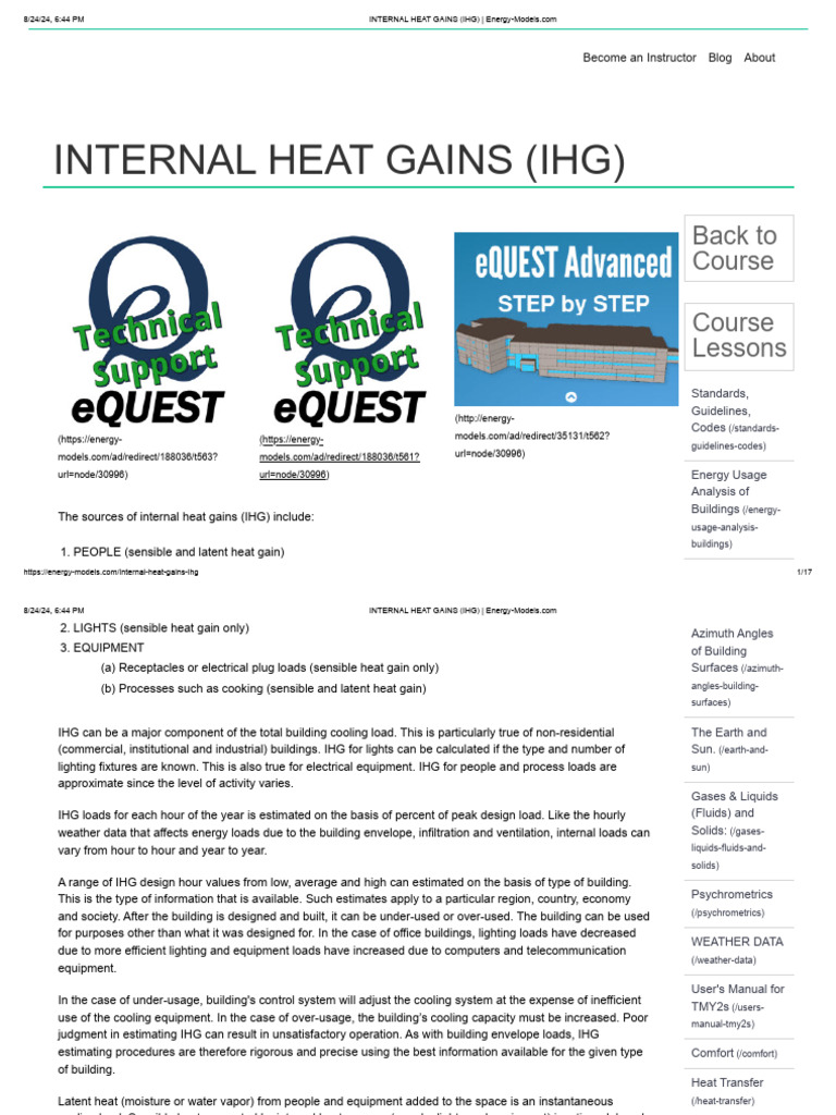 Internal Heat Gains (Ihg) - Energy-Models - Comiit | PDF