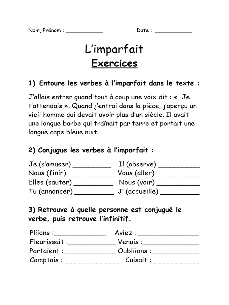 L'imparfait: Exercices | PDF