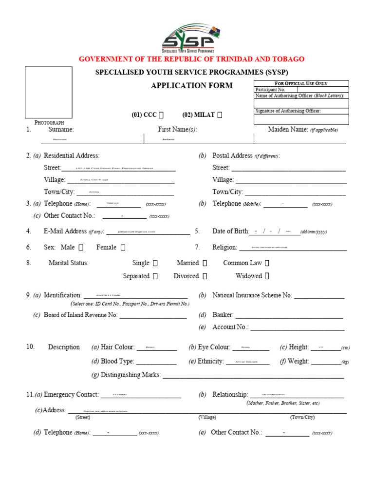 CCC01A - SYSP Application Form New 8.5 X 11 | PDF | Identity Document