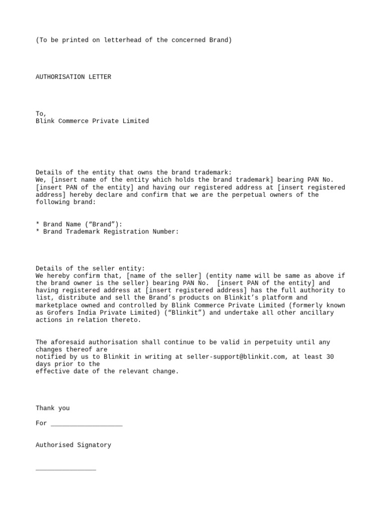 Brand Authorization Letter | PDF
