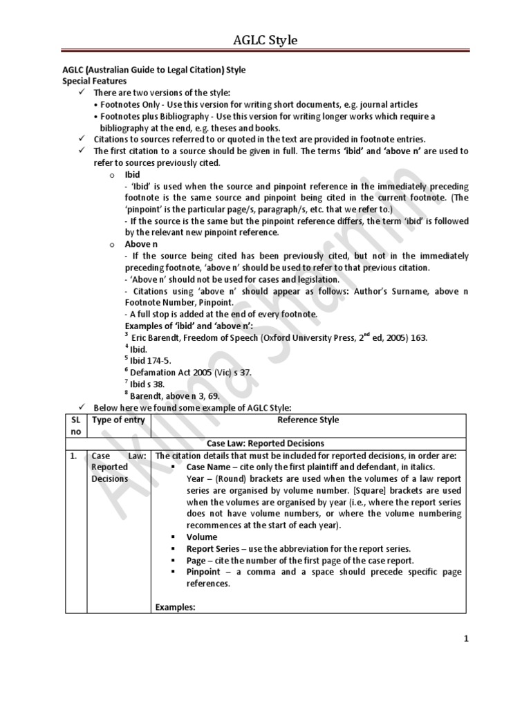 AGLC Style: AGLC (Australian Guide To Legal Citation) Style Special ...