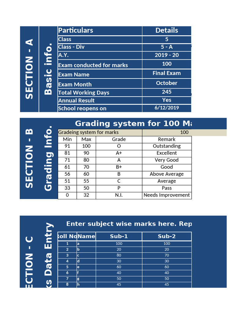 School Report Card and Mark Sheet Template | PDF