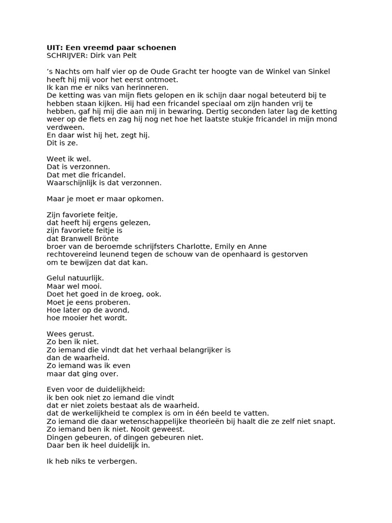 Monoloog - Een Vreemd Paar Schoenen - Dirk Van Pelt 3 | PDF