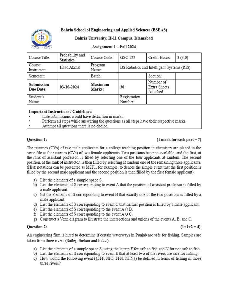 Probability_Assignment_1_FA2024 | PDF