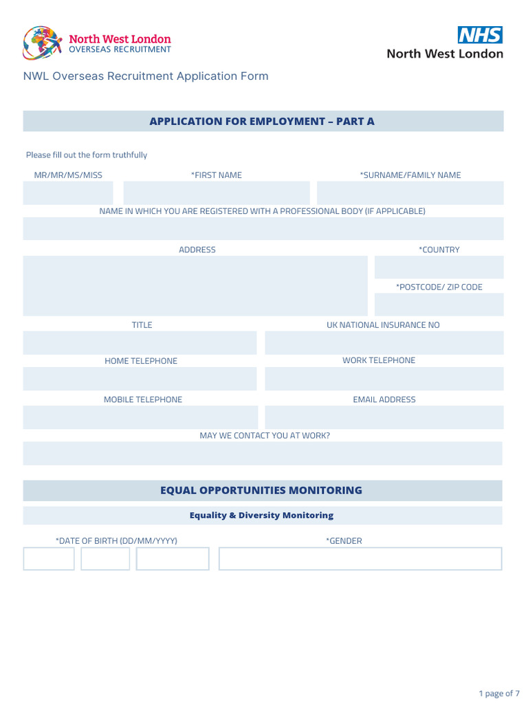NWL Overseas Recruitment Application Form v1 | PDF