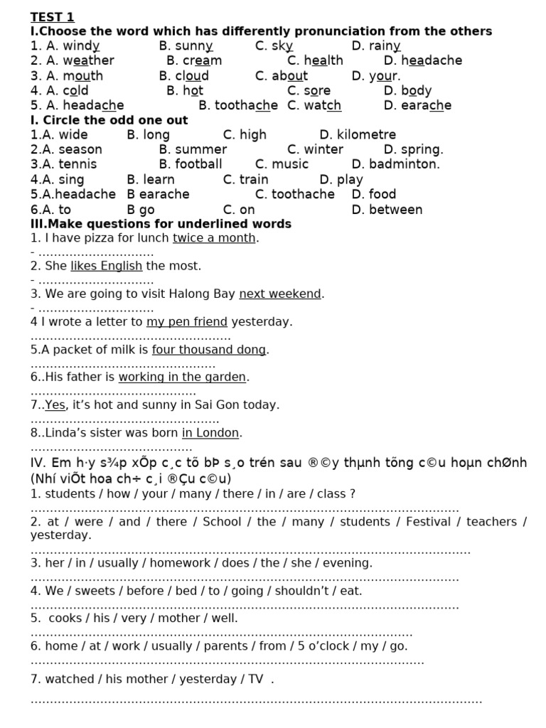 English Test Grade 5 Very Useful | PDF