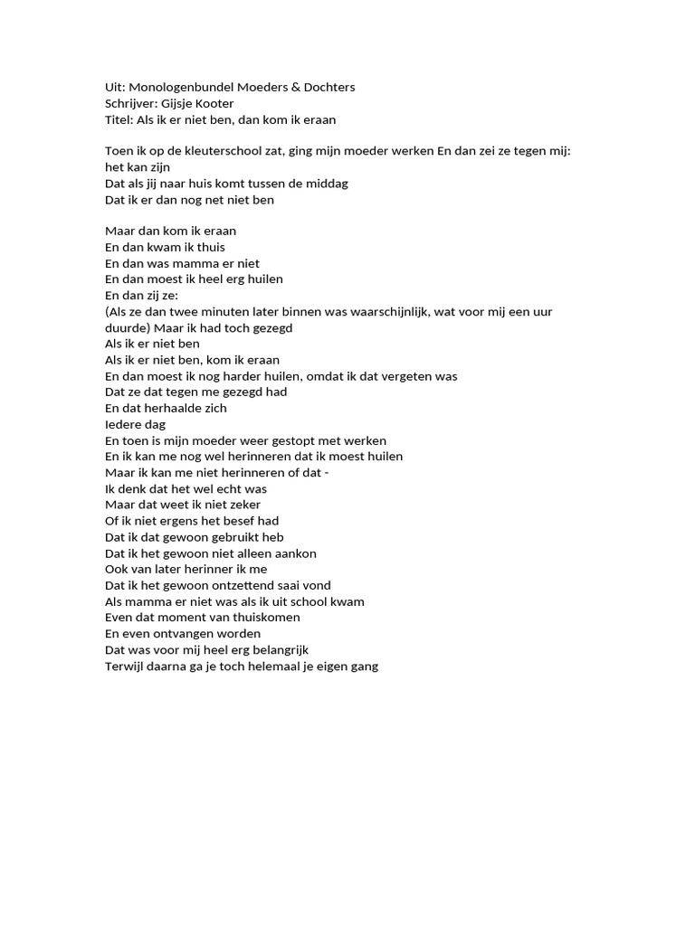 Monoloog Moederdochters 1 | PDF