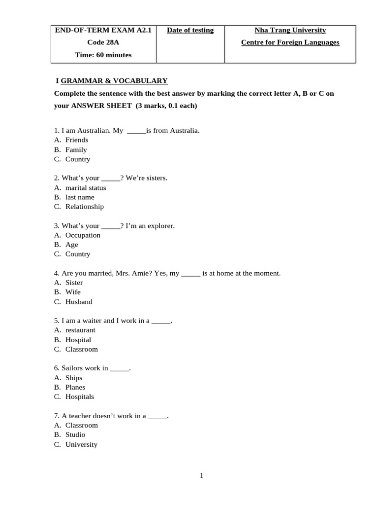 Đề Thi A2.1 Đề 28 Code A | PDF