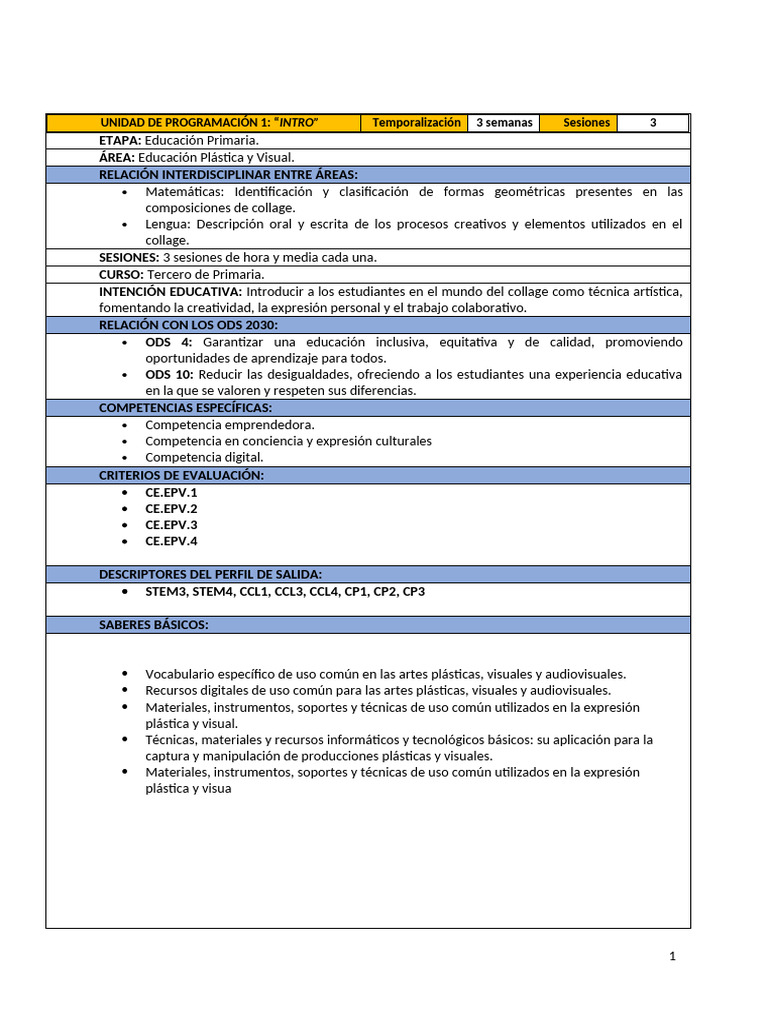 Propuesta plantilla Primaria UD 1 | PDF