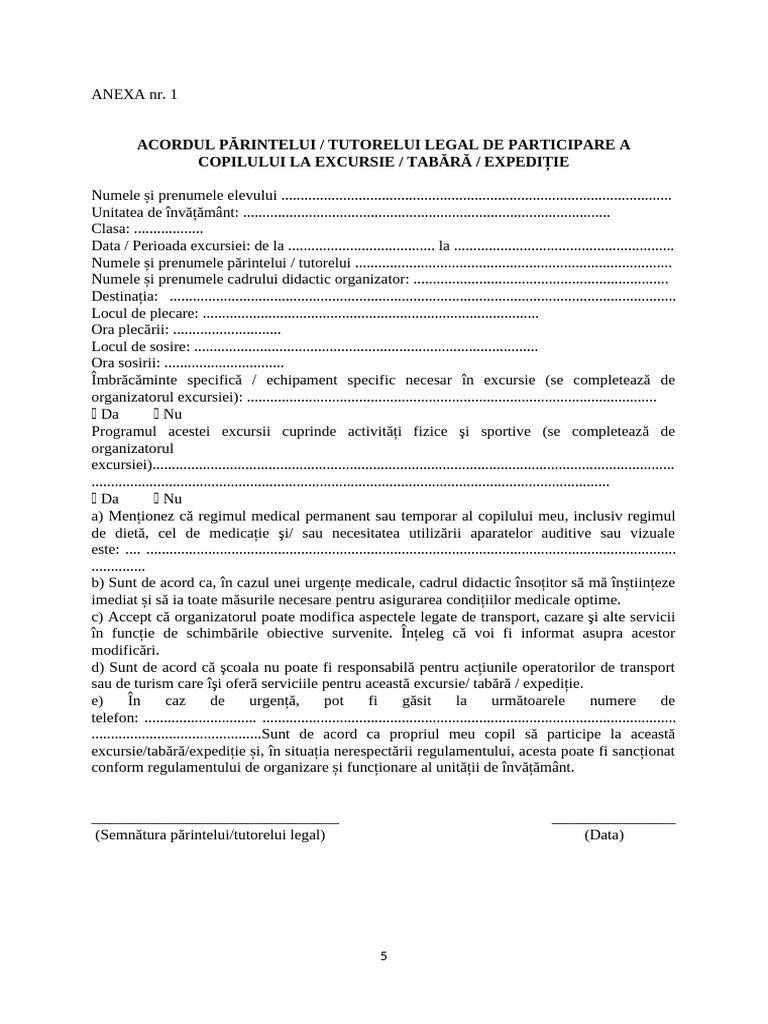 Anexe Procedura Excursii | PDF