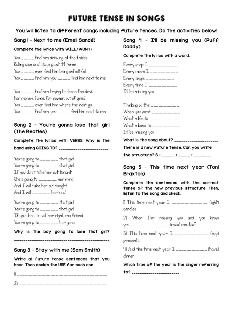 Future Tense in Songs | PDF