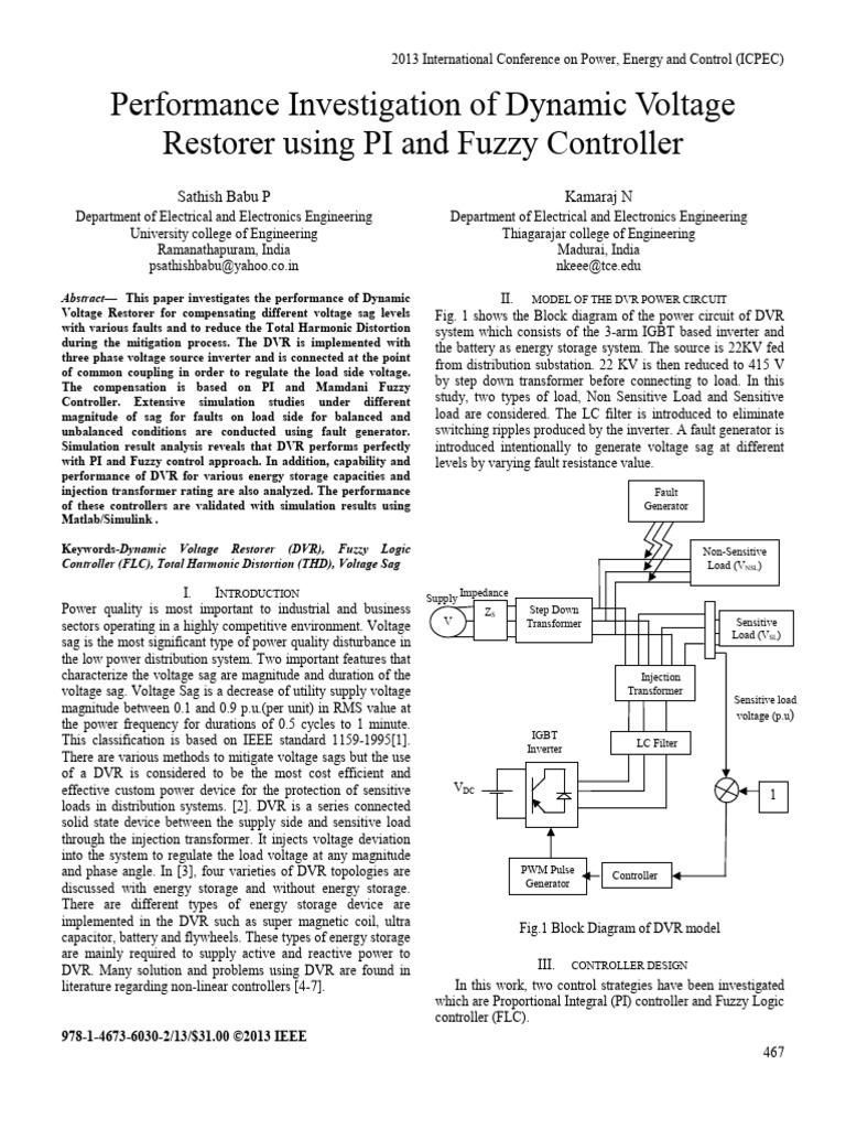 Performance Investigation Of Dynamic Voltage Restorer Using Pi And Fuzzy Controller Pdf 7581