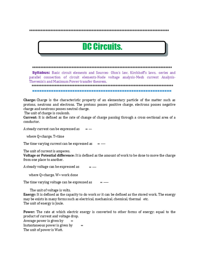 Unit 1 - DC Circuits | PDF