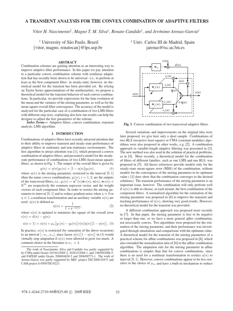 A Transient Analysis For The Convex Combination of Adaptive Filters | PDF