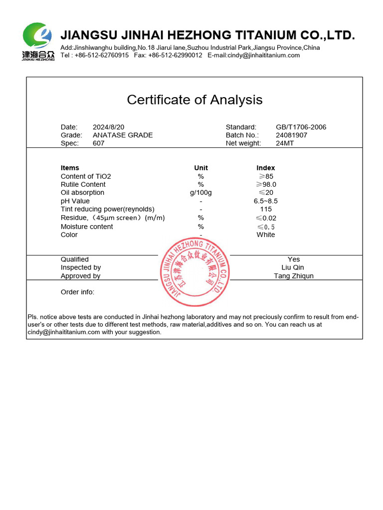 COA R607 JH24050M Revised | PDF