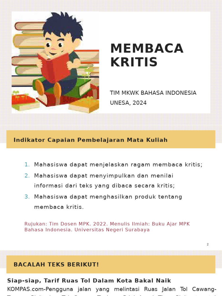 2-PPT BIND-membaca Kritis-Gasal 2024 | PDF