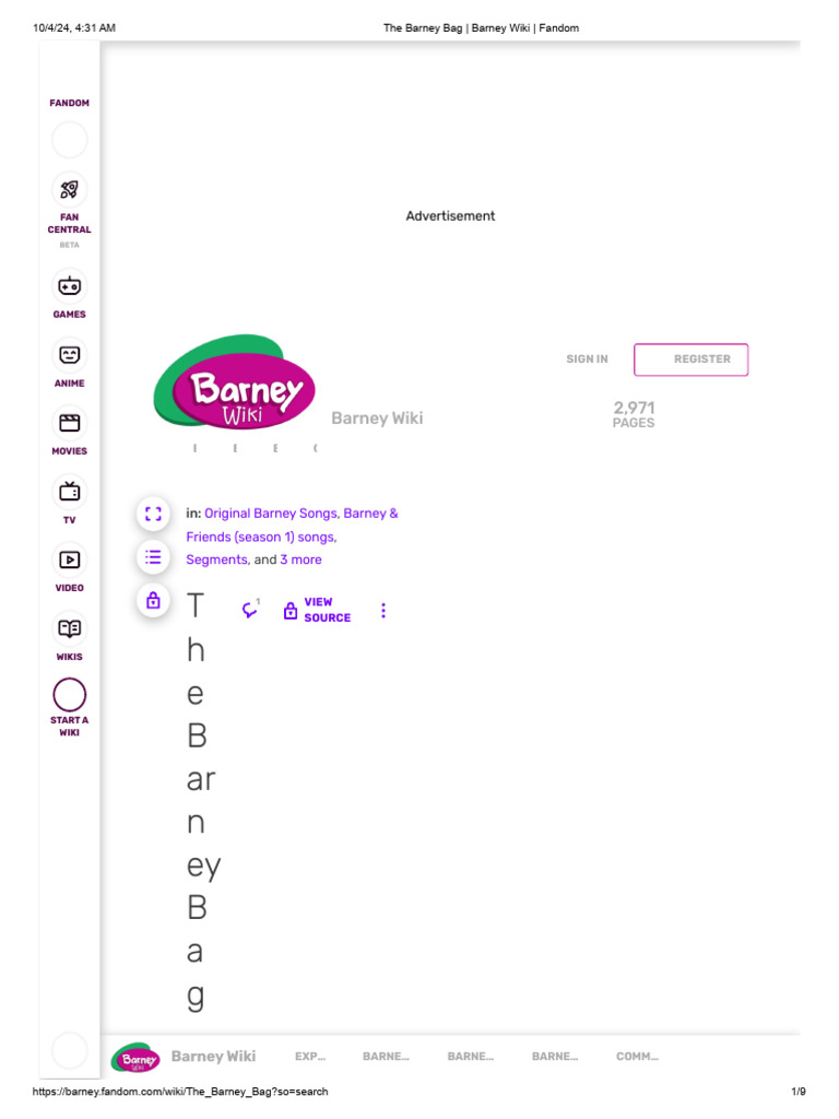 The Barney Bag - Barney Wiki - Fandom | PDF | Fandom
