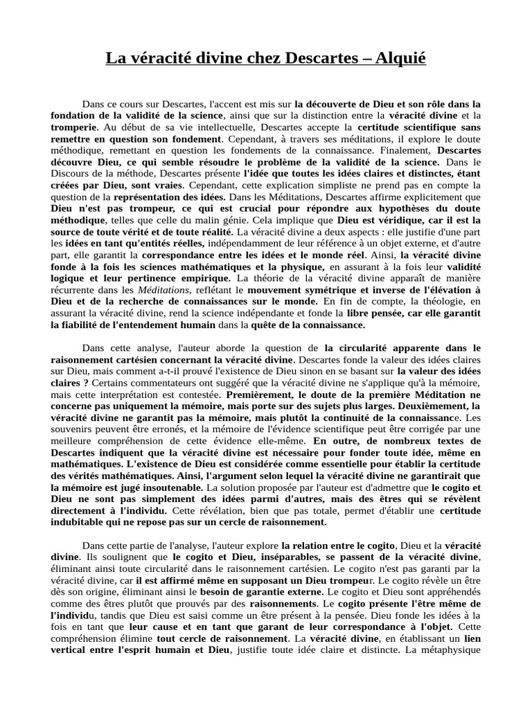 La Véracité Divine Chez Descartes - Alquié | PDF