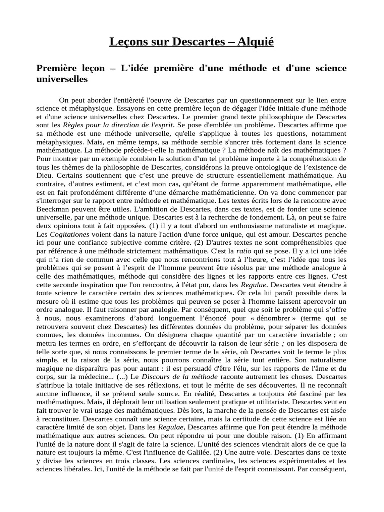 Leçons Sur Descartes - Alquié | PDF