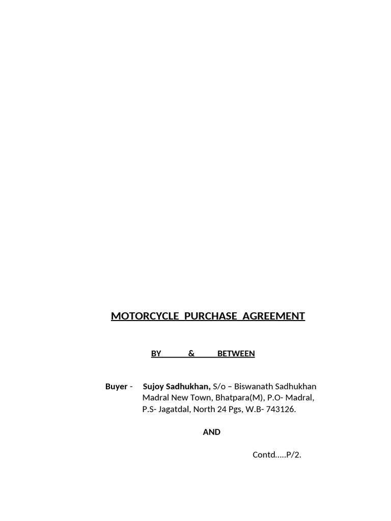 Motorcycle Purchase Agreement | PDF